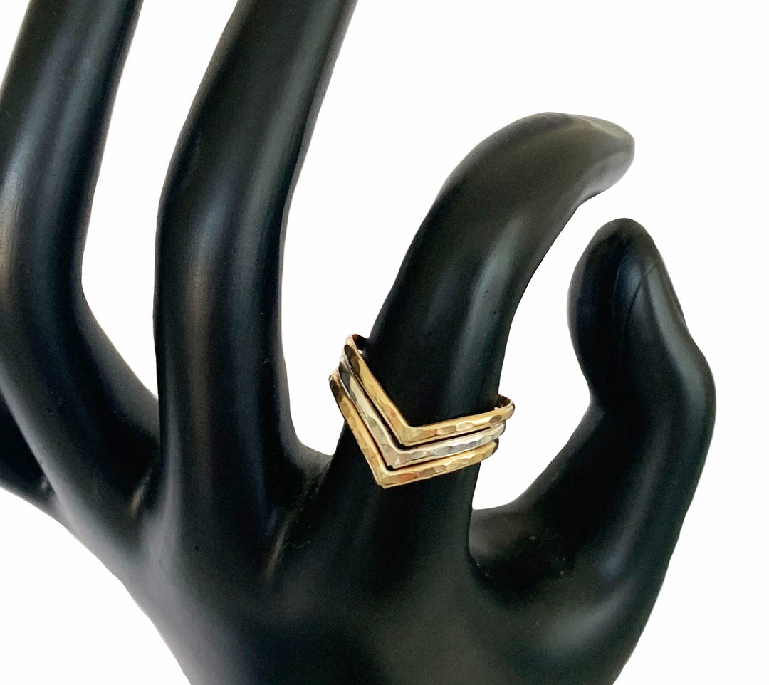Triple Chevron Mixed Metal Hammered Ring – www.ToeRings.com