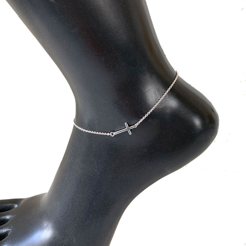 Sideways Cross Sterling Anklet