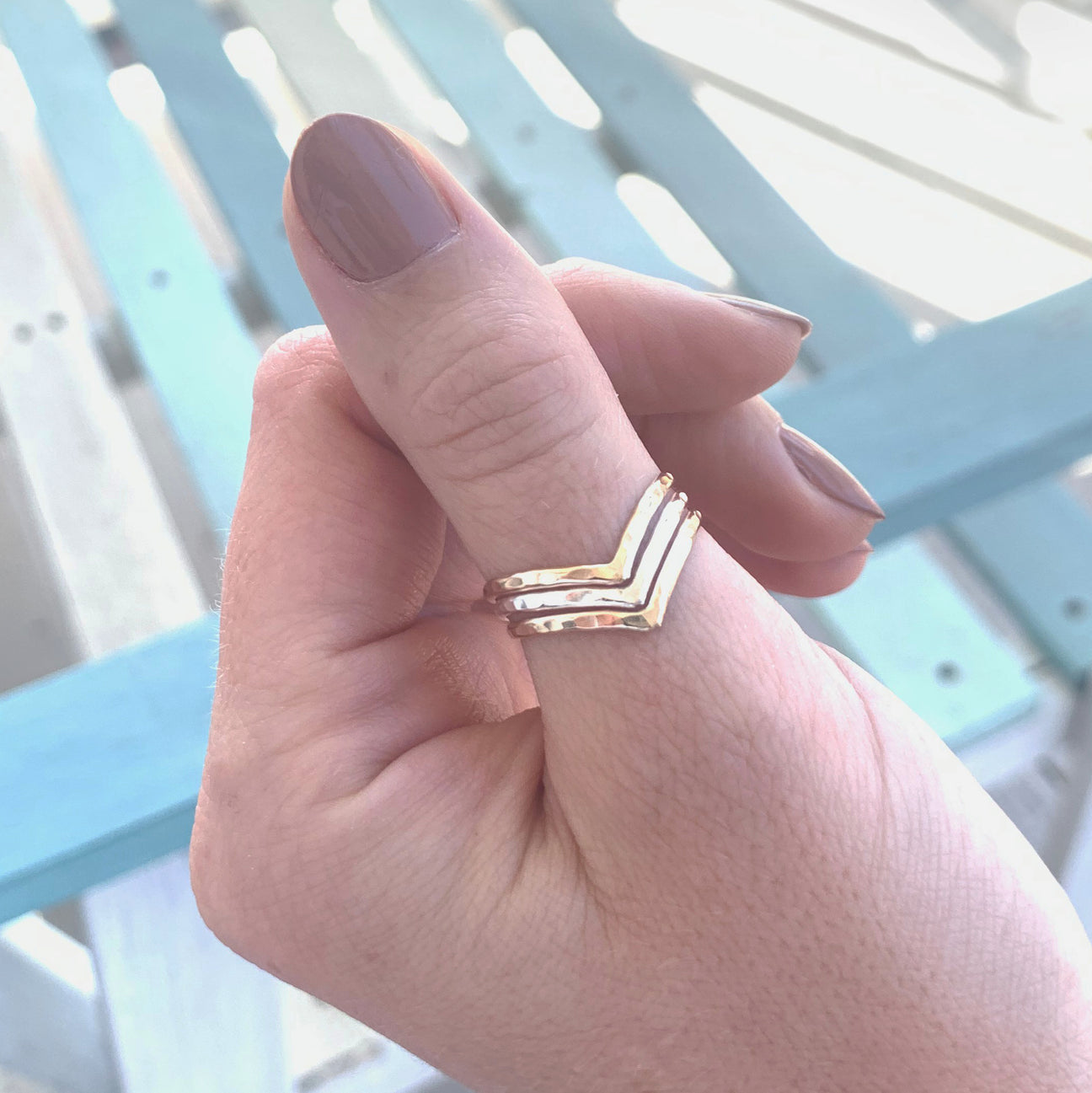 Triple Chevron Mixed Metal Hammered Ring – www.ToeRings.com